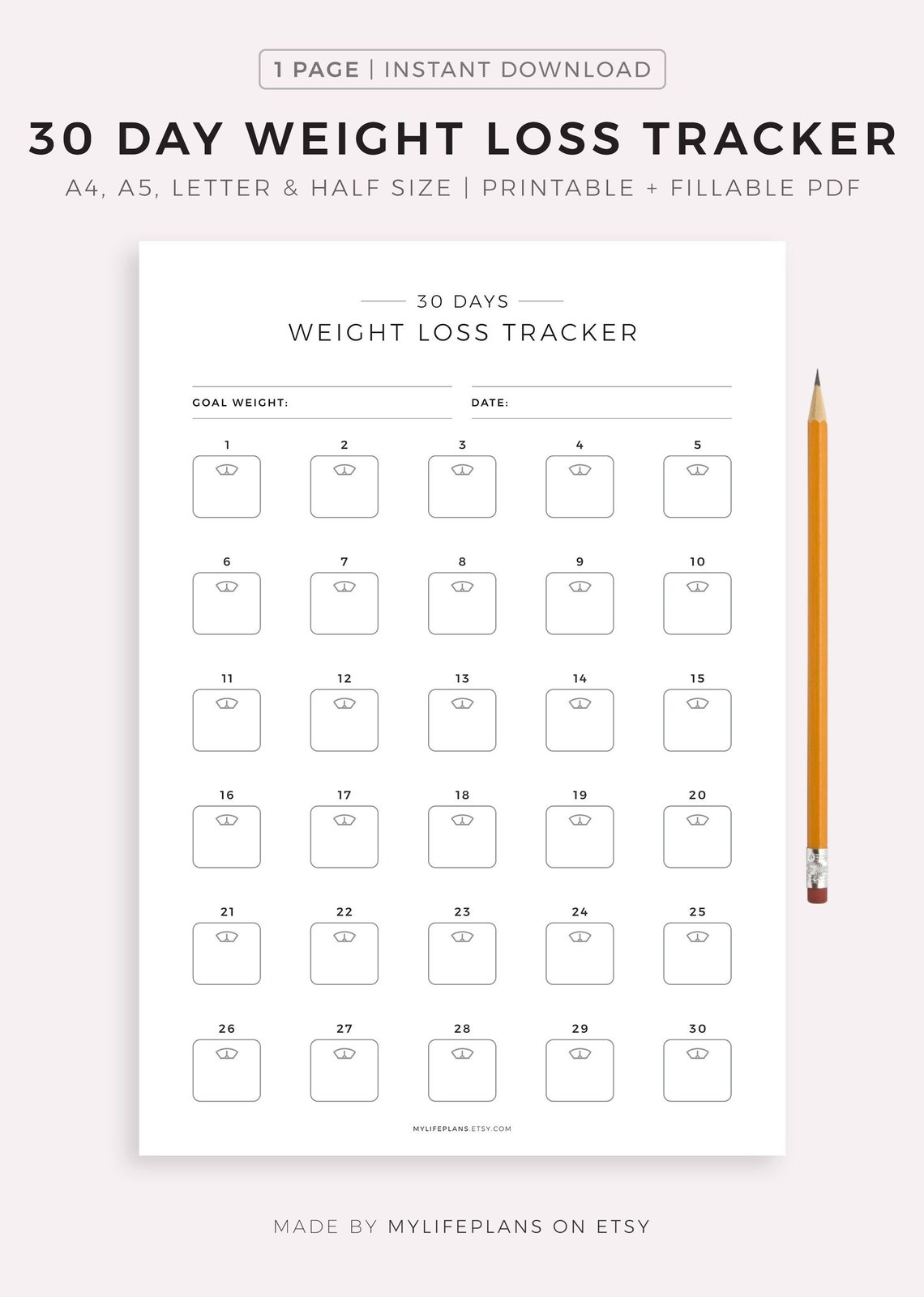 30 Day Weight Loss Tracker Printable Weight Loss Challenge - Etsy