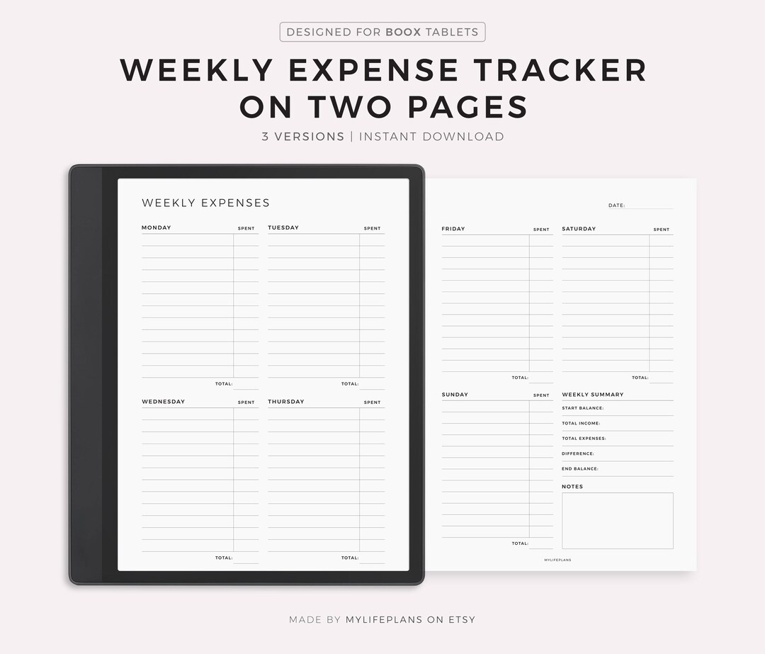 Weekly Expenses Tracker on Two Pages, Spending Tracker, Finance Planner ...