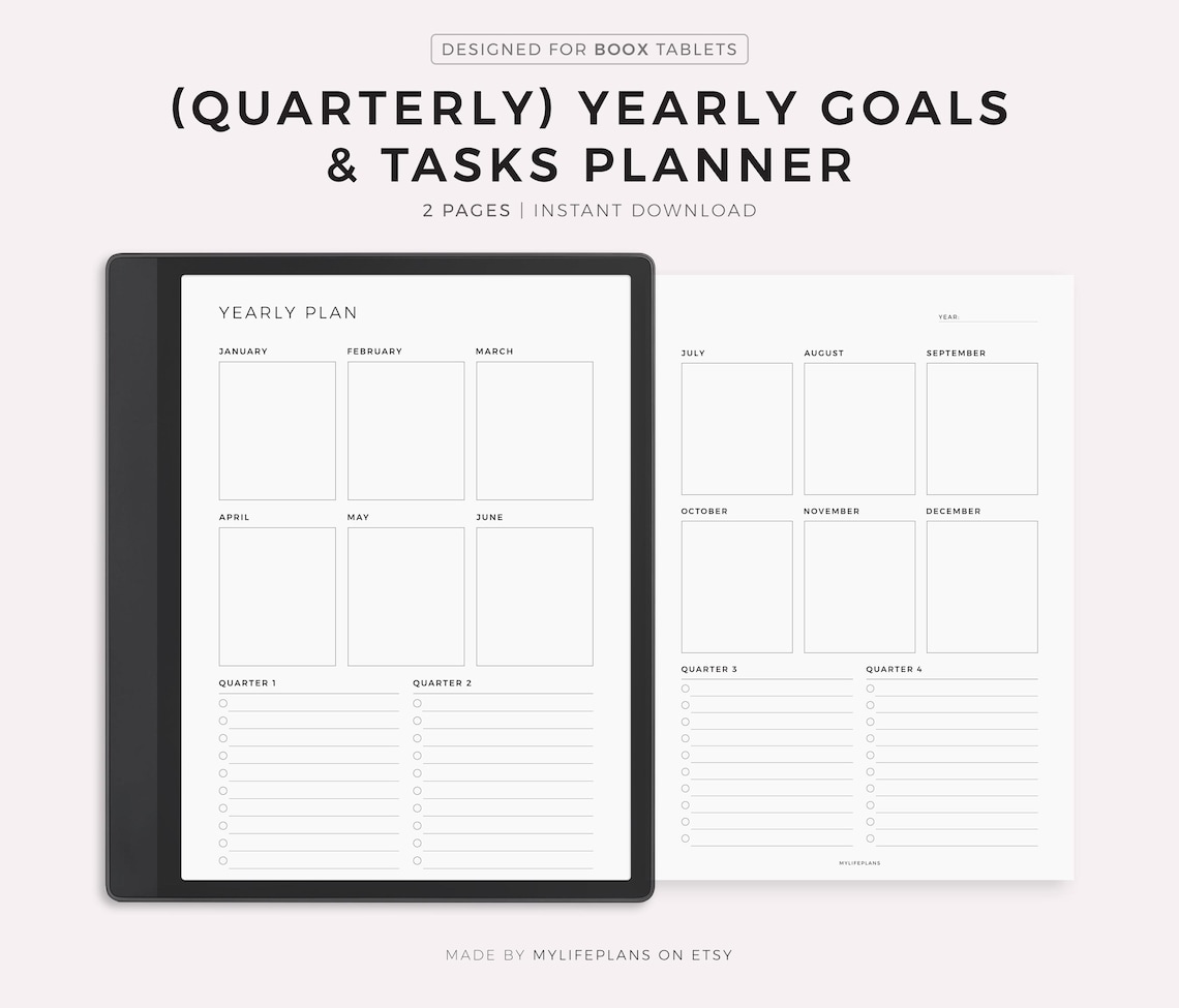 Quarterly Yearly Planner, Yearly Goals & Tasks, Annual Overview ...