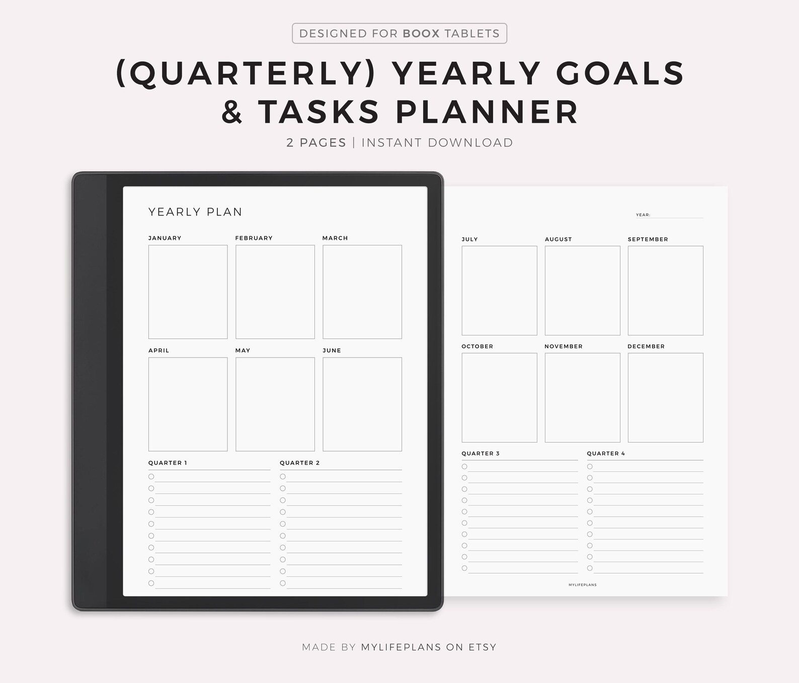 Quarterly Yearly Planner, Yearly Goals & Tasks, Annual Overview ...