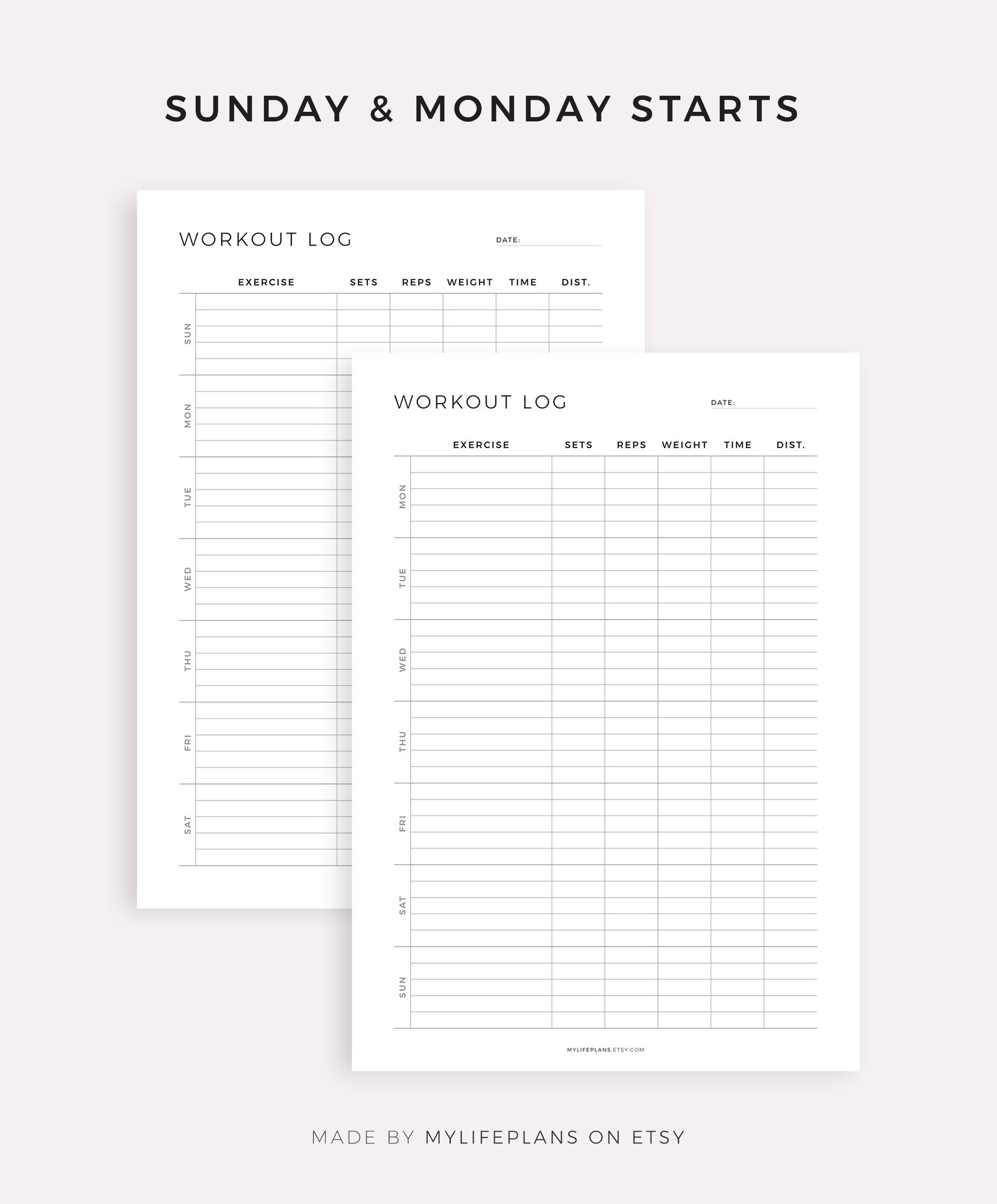 Weekly Workout Log Printable Template, Daily Workout Planner, Exercise ...