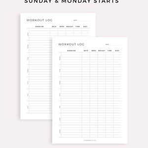 Weekly Workout Log Printable Template, Daily Workout Planner, Exercise ...