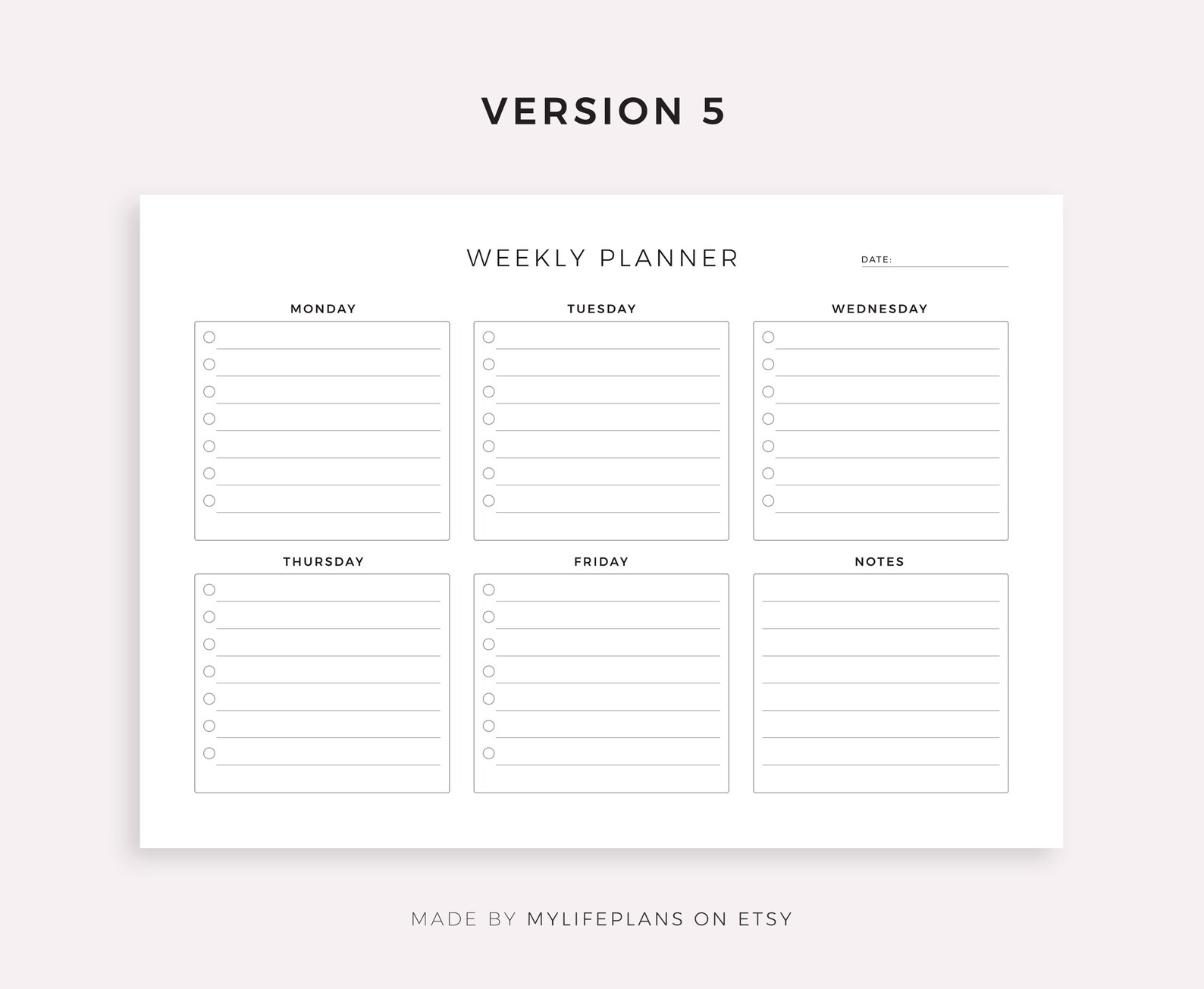 Five Day Weekly Planner Printable to Do List, Weekly Schedule, Week at ...