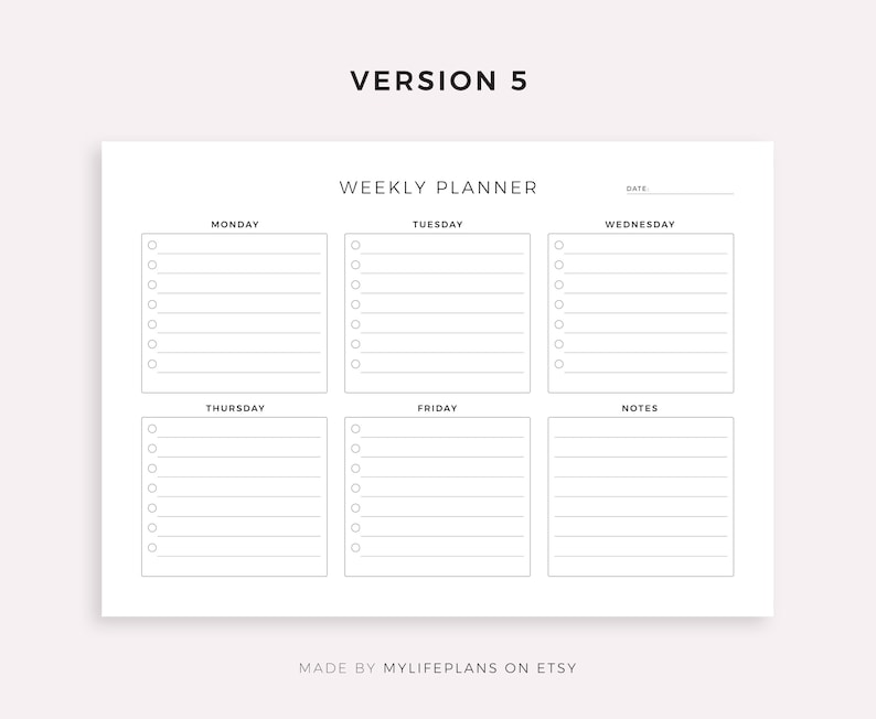 Five Day Weekly Planner Printable to Do List, Weekly Schedule, Week at ...