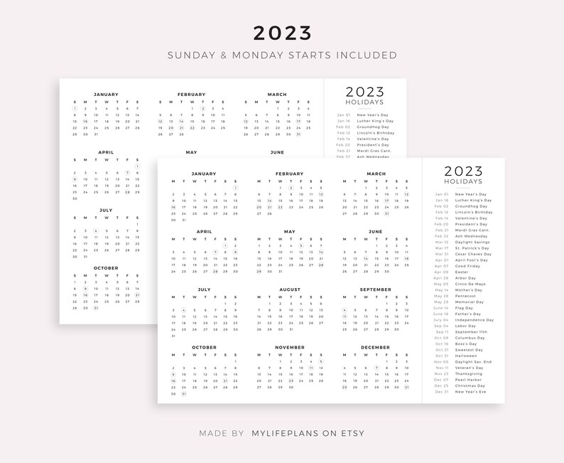 2023-2030 Year Calendars With Holidays on One Page Printable - Etsy