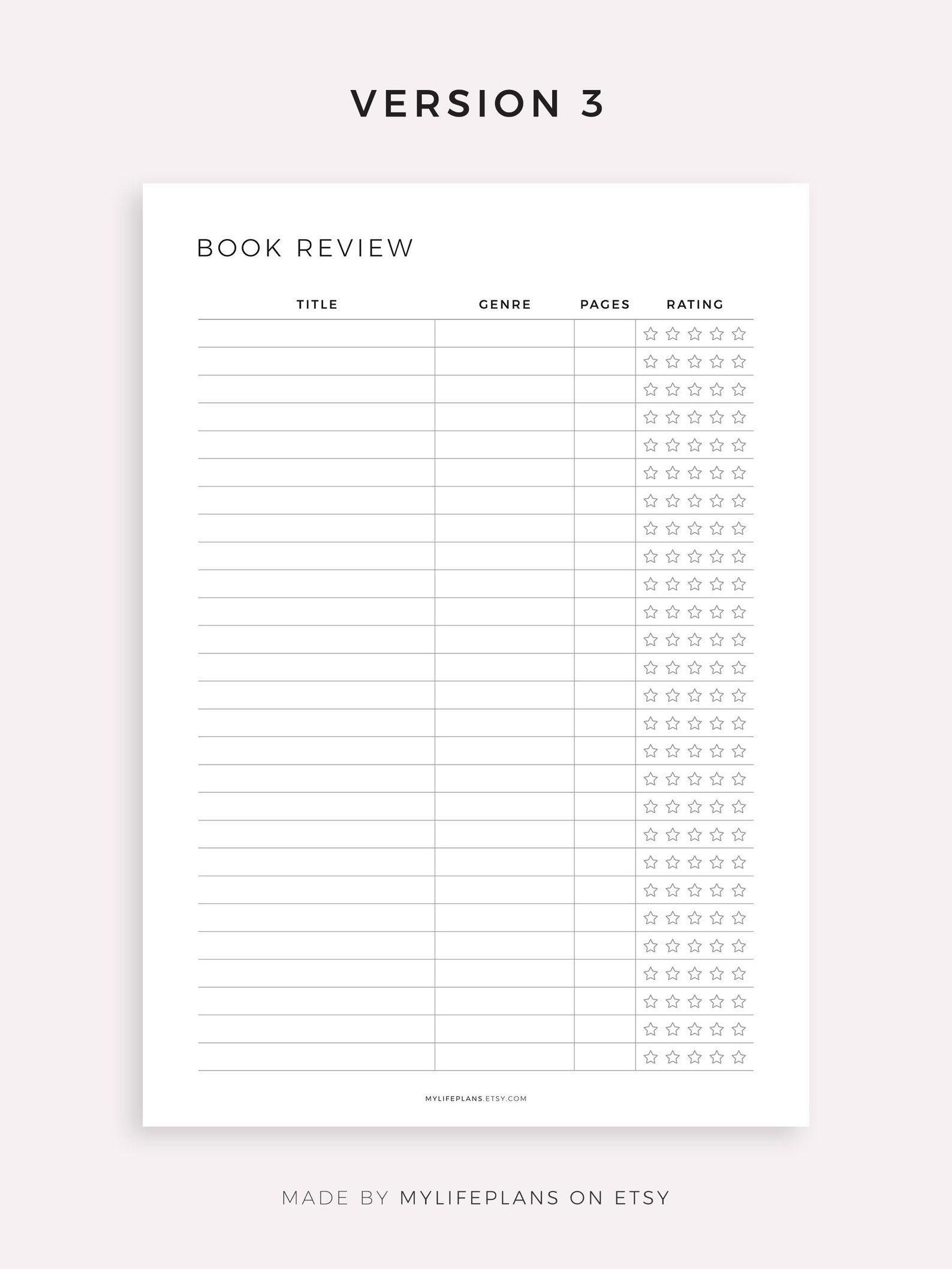 Simple Book Review Template Printable, Book Log and Review, Book Rating ...