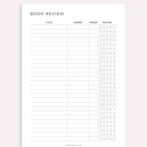 Simple Book Review Template Printable, Book Log and Review, Book Rating ...