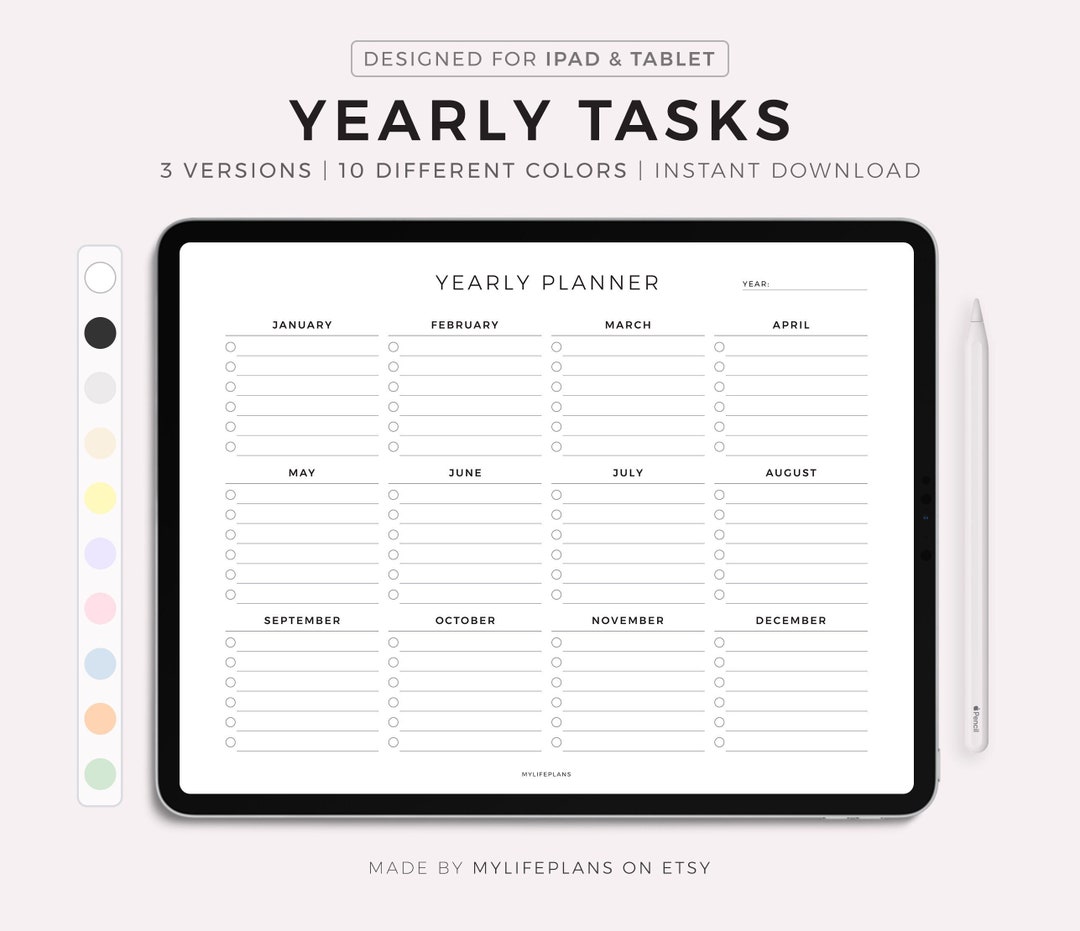 Digital Yearly Tasks Template Landscape, Yearly to Do List, Minimalist ...