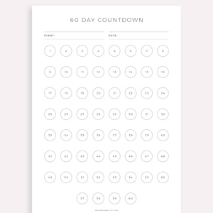 30, 60, 100 Day Countdown Tracker to Vacation, Birthday, Wedding, New ...