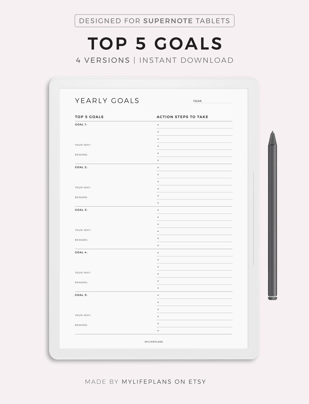 Top 5 Goals - Yearly Goals, Quarterly Goals, Monthly Goals, Weekly ...