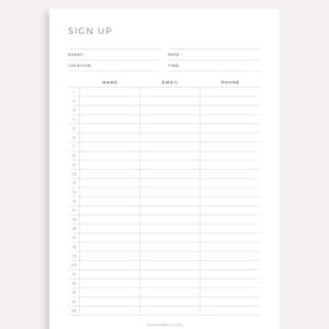 Fillable Sign up Sheet Printable - Event Sign Up, Customer Sign Up ...