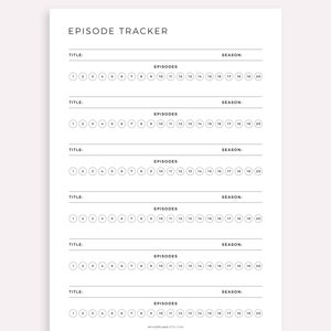 TV Episode Tracker Printable, Series Tracking, Watching Log, Television ...