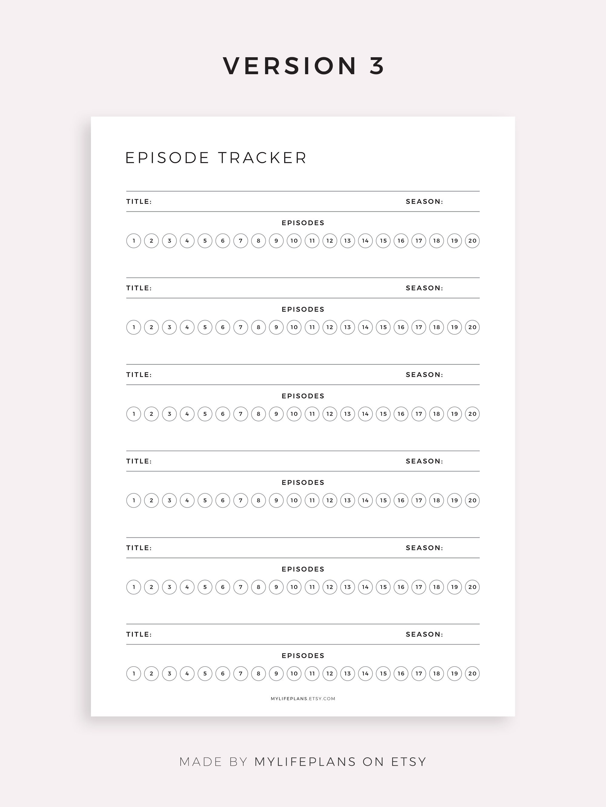TV Episode Tracker Printable, Series Tracking, Watching Log, Television ...