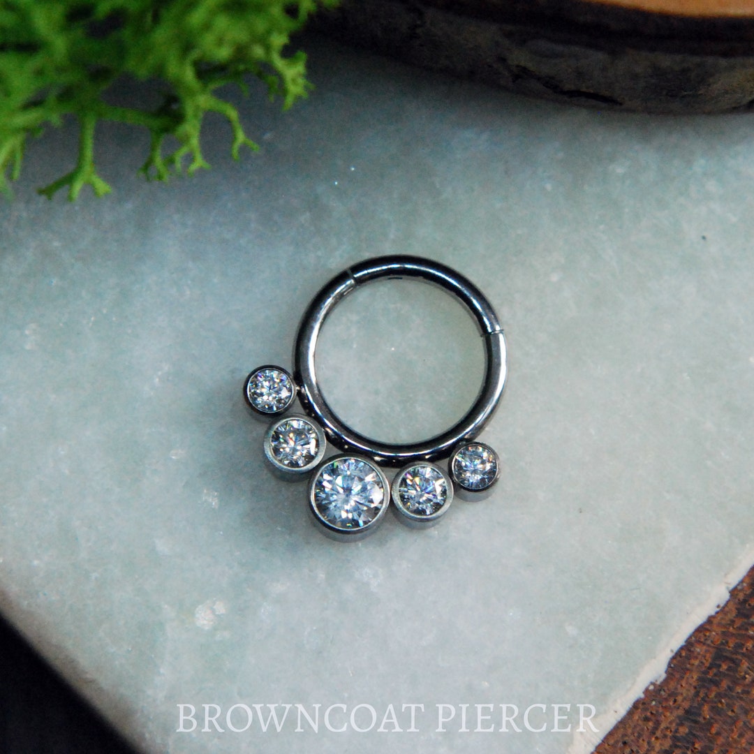 Titanium Five Gem Hinged Segment Ring Clicker Daith, Septum, Helix ...