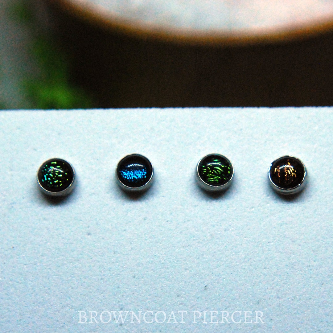 Titanium Bezel Set Threadless End - Glass - Iridescent - Etsy