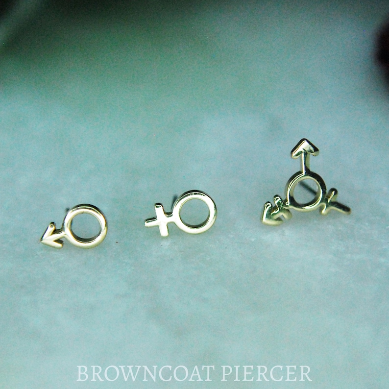 Solid 14kt Yellow Gold Gender Symbols Threadless End- Push Fit - Female ...