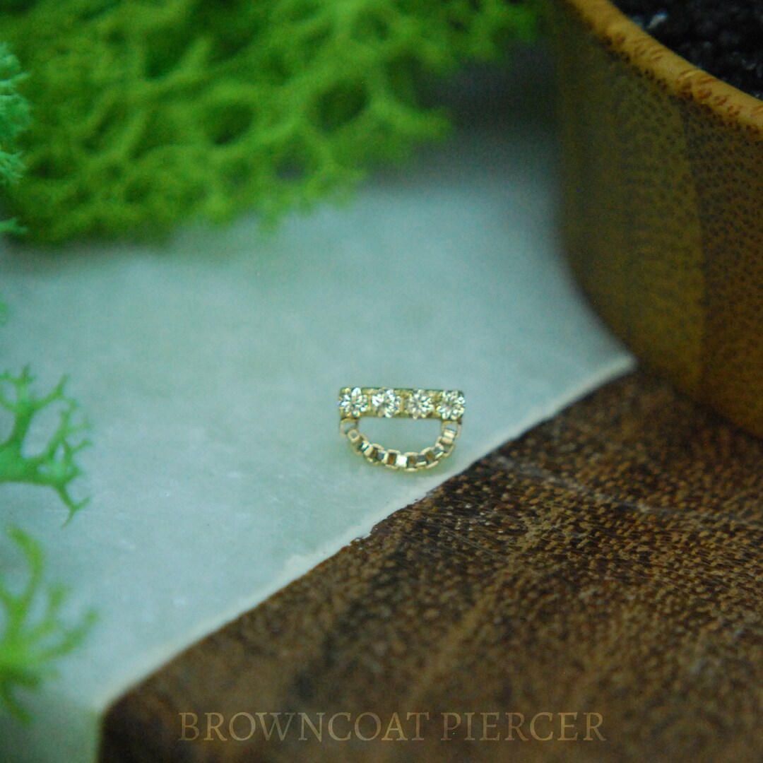 Anatometal 18k Yellow Gold Threadless Gem Bar With Box Chain End - Push ...