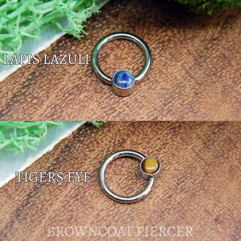Titanium Bezel Set Natural Stone Faux BCR Clicker 16ga - Etsy