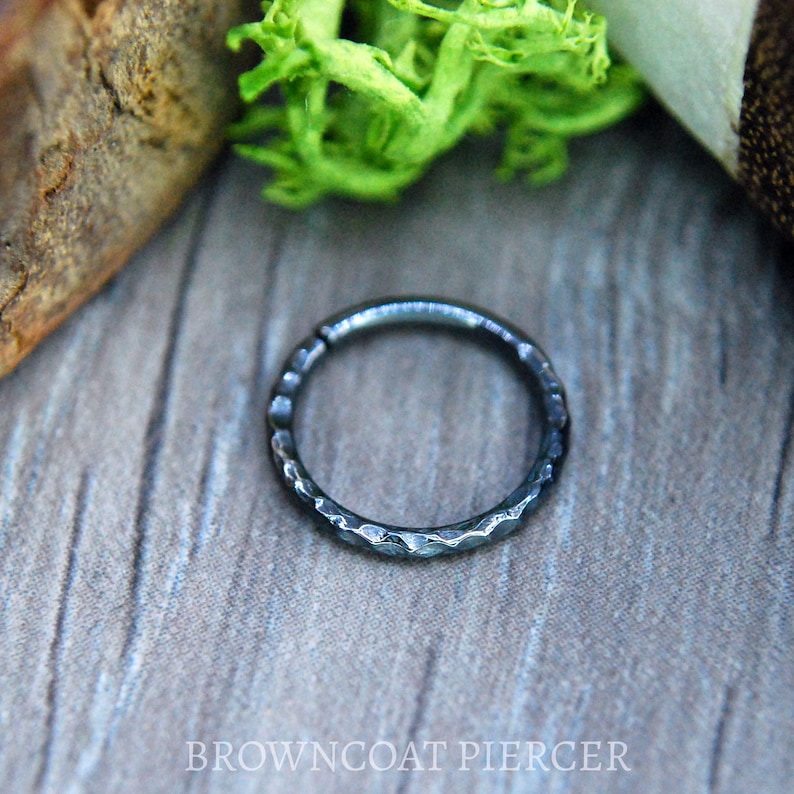 Hammered & Blackened Niobium Seam Rings - Septum, Daith, Nostril, Etc ...
