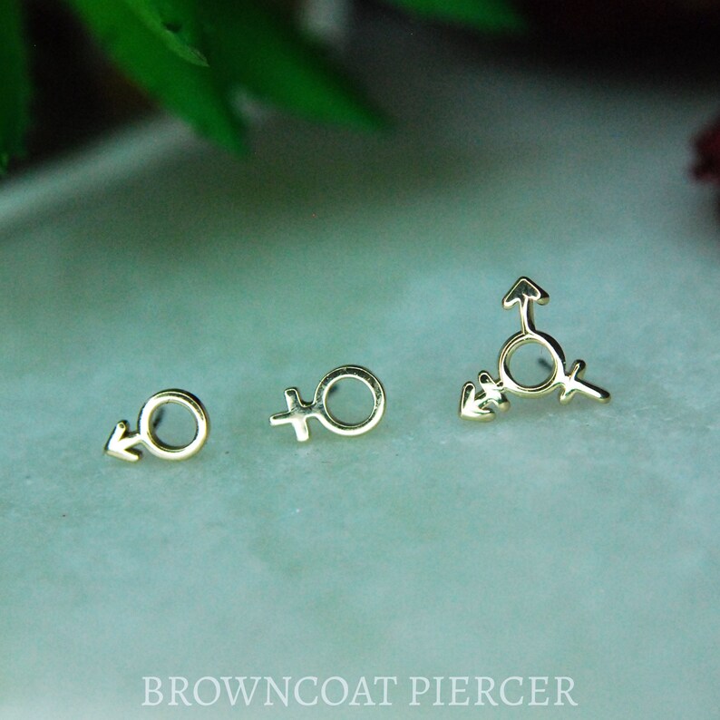 Solid 14kt Yellow Gold Gender Symbols Threadless End- Push Fit - Female ...