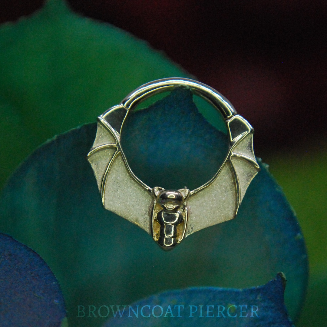 Solid 14k Yellow Gold Bat Clicker - Segment Ring, Hinged Ring ...