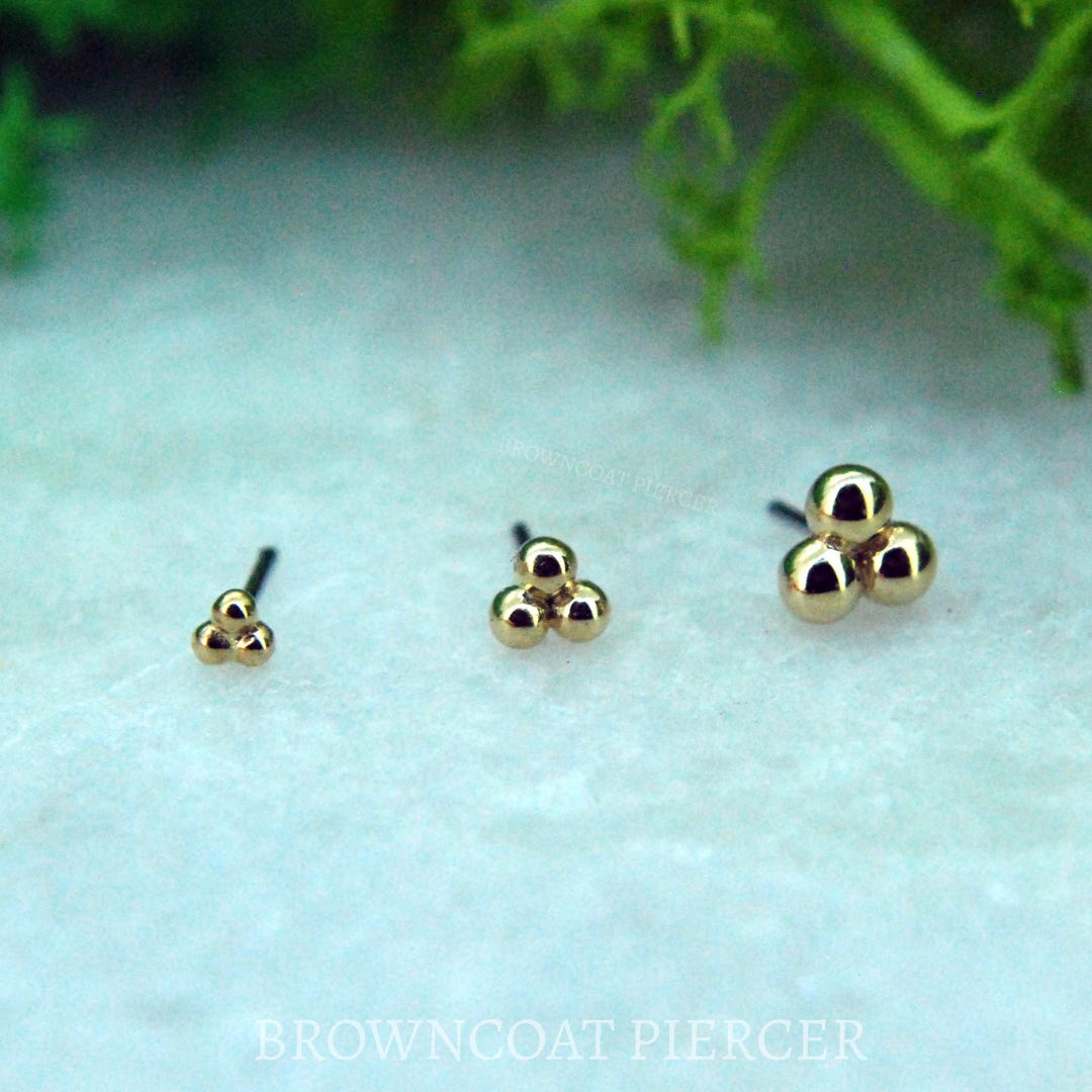 Solid 14k Yellow Gold Triple Bead Threadless End - Push Fit, Pin, Tri ...