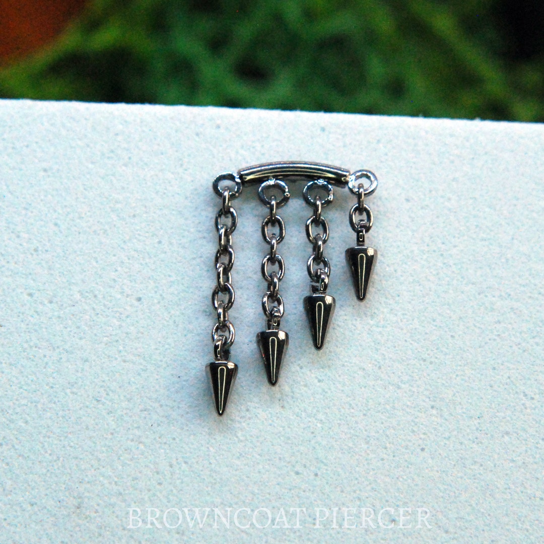 Titanium Threadless Curve With Dangle Spikes End - Implant Grade Titanium - Push Fit - Chain - Etsy