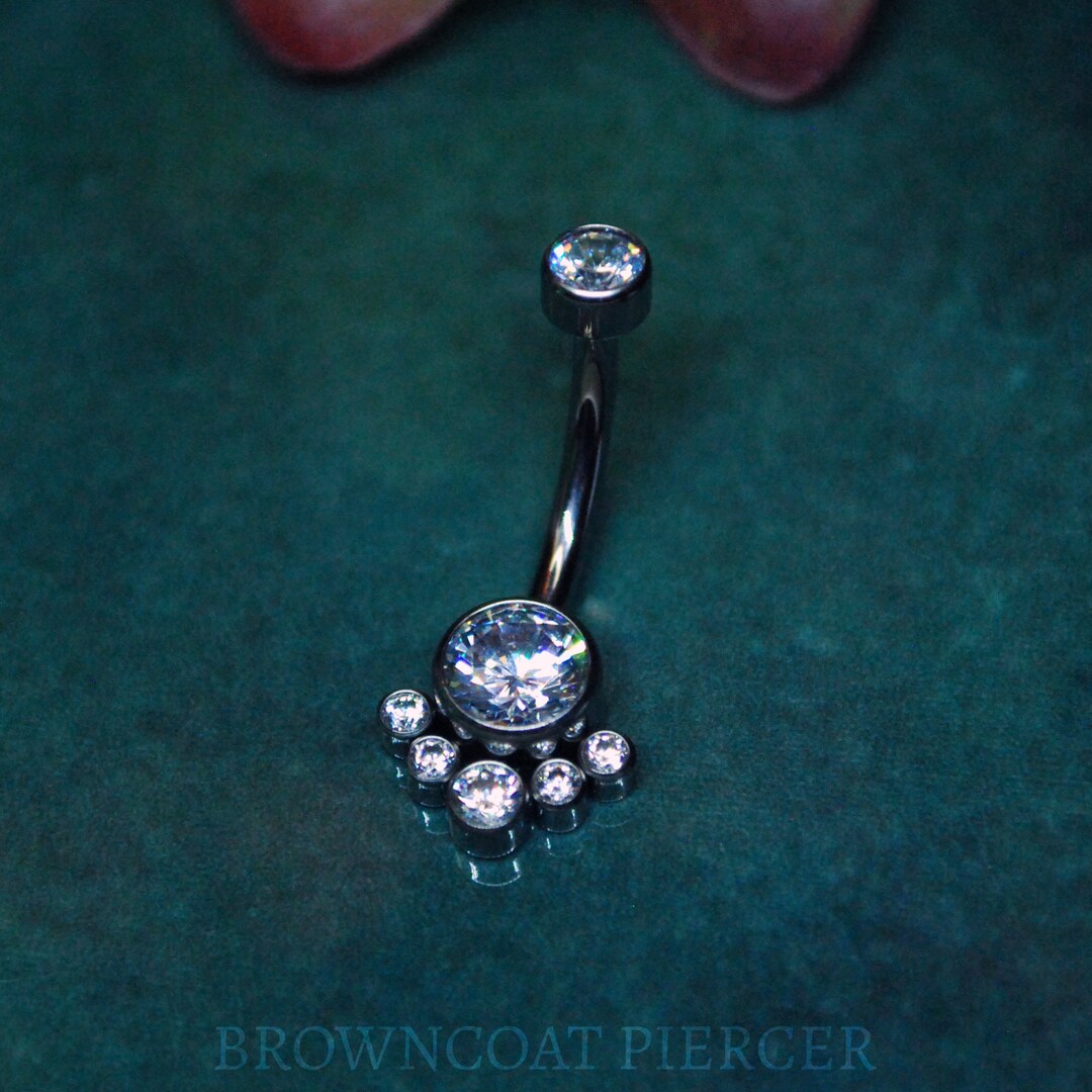 Titanium 6 Gem Cluster Implant Grade Internally Threaded Navel Bars ...