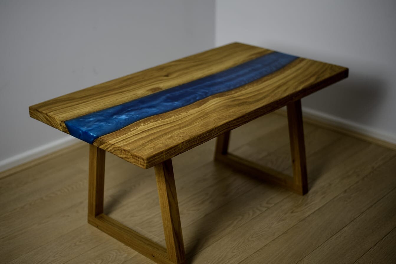 Live Edge Oak River Coffee Table Paradise Blue Epoxy | Etsy UK