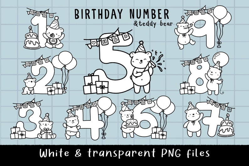 Number Birthday Clipart, Bear Birthday Party, Age Birthday, Outline ...