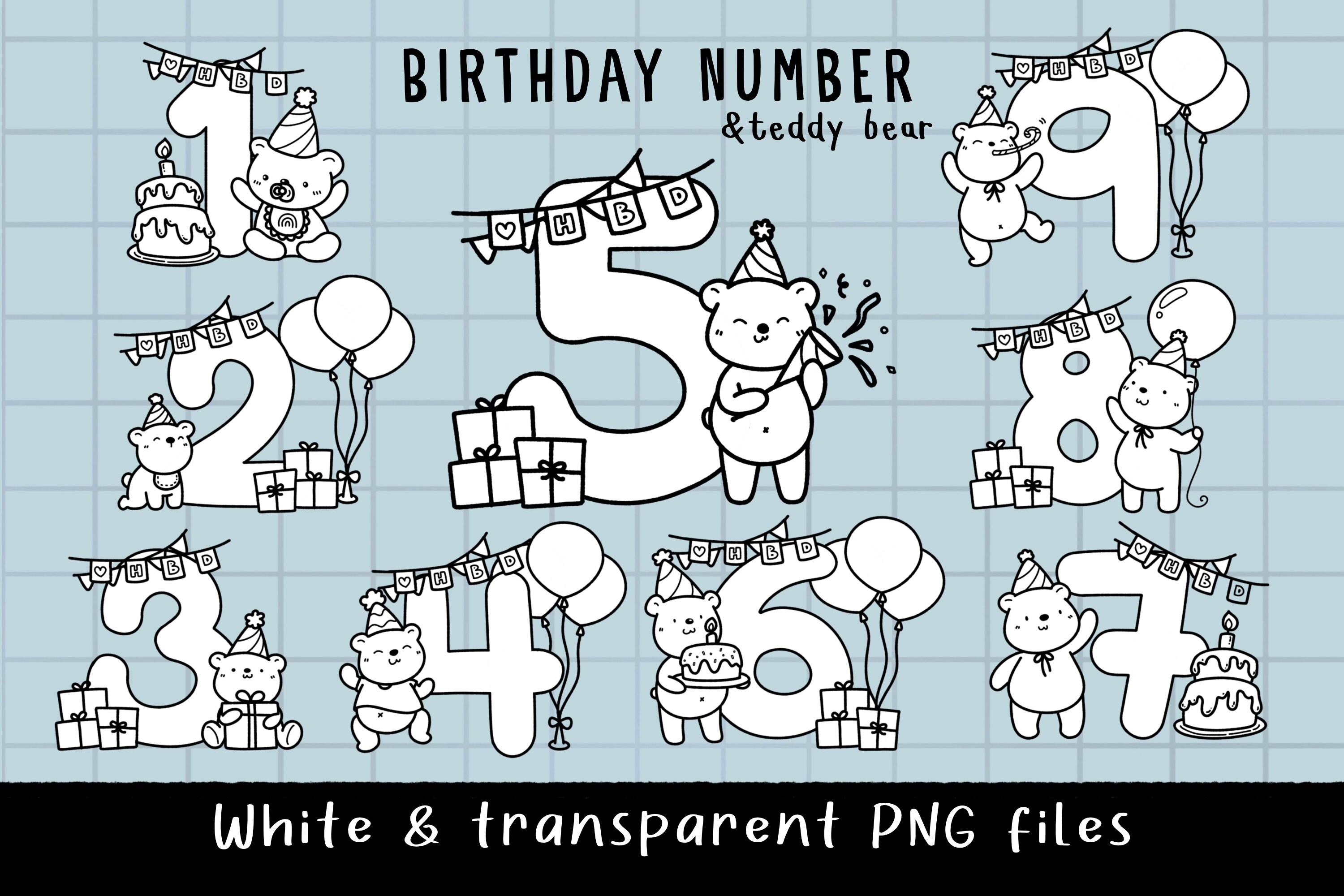 Number Birthday Clipart, Bear Birthday Party, Age Birthday, Outline ...