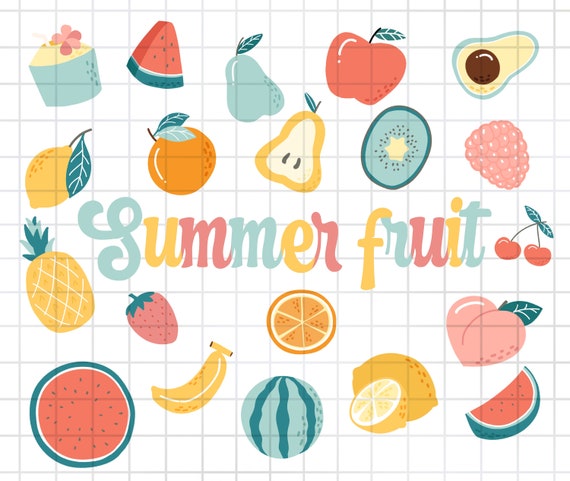 Colorful Summer Fruit Cliparts Fruit Cliparts summer | Etsy