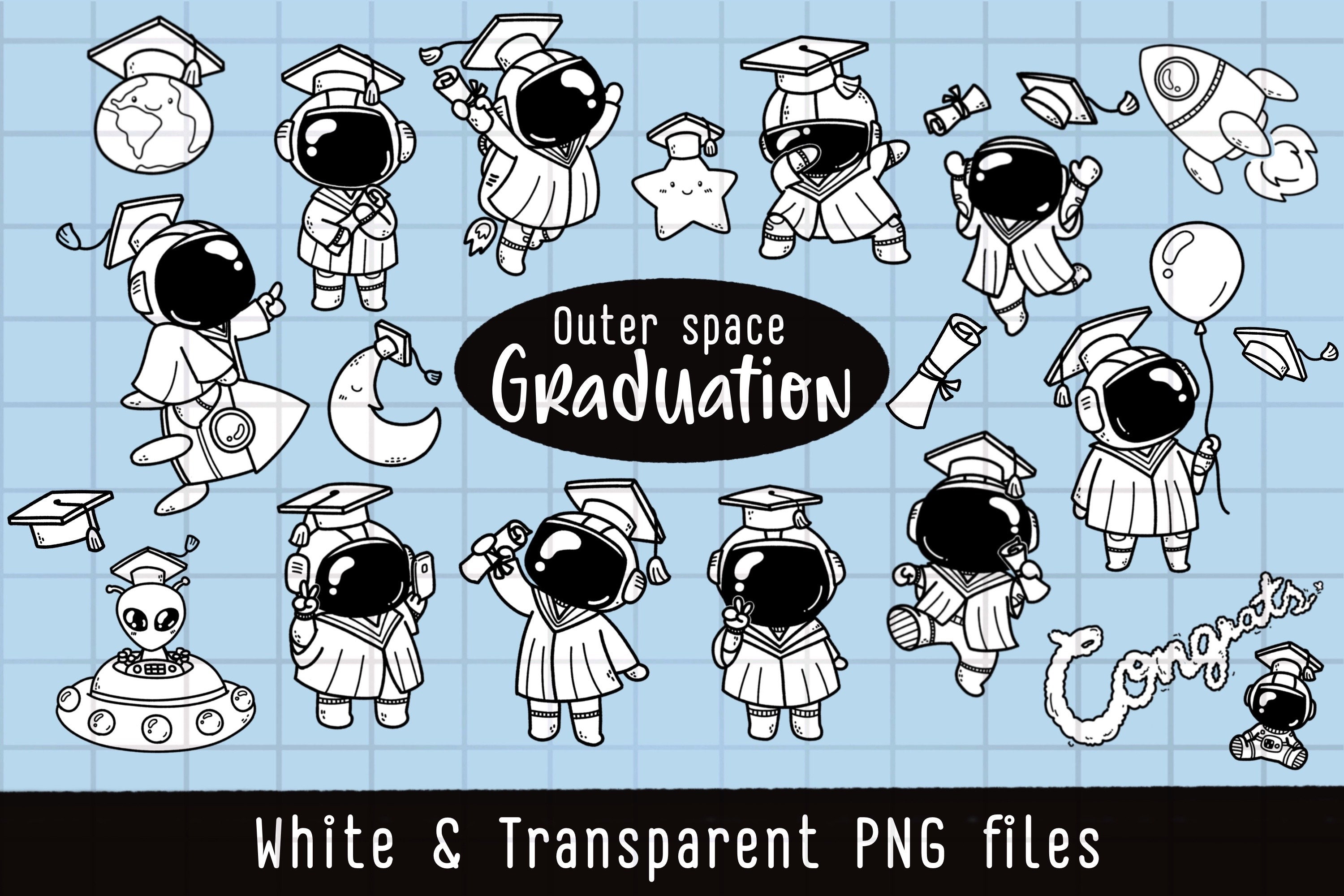 Astronaut Graduation Clipart, Outer Space Clipart, Planet, UFO ...