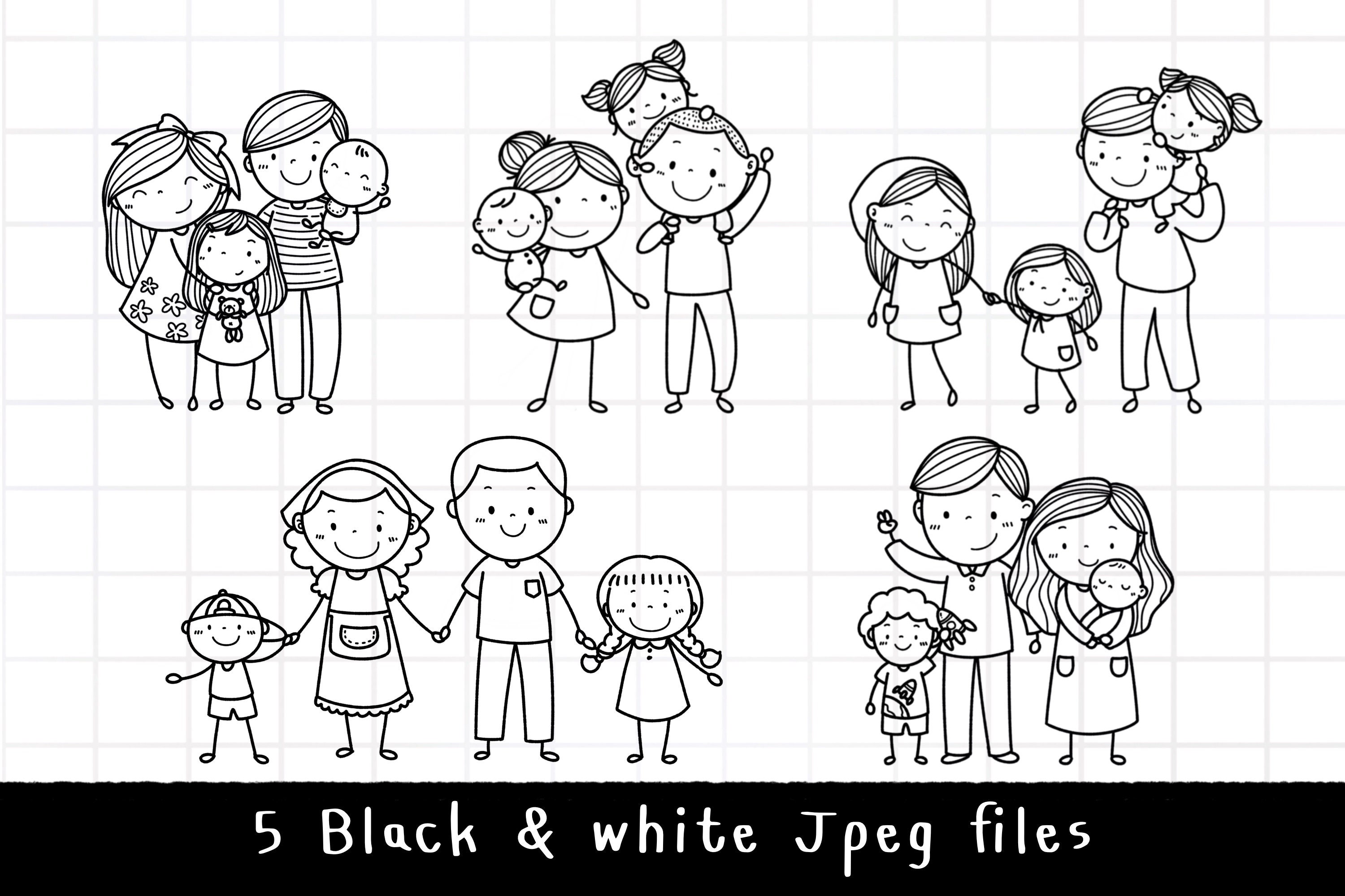 Happy Doodle Family Clipart,stick Figure Clipart, Mom Dad Son Daughter ...