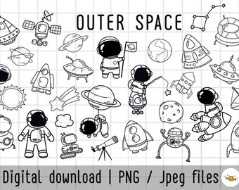 20 Outer Space Clipart, Space Doodle, Astronaut Clipart, Planet, UFO ...