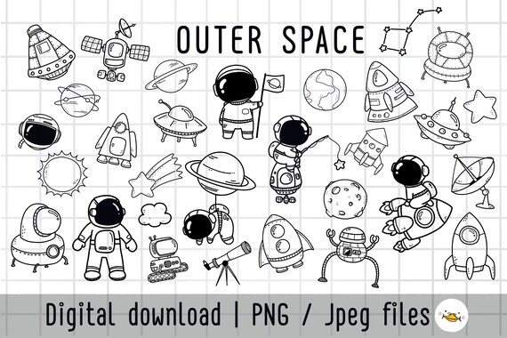 Outer Space Clipart Astronaut Clipart Planet UFO - Etsy