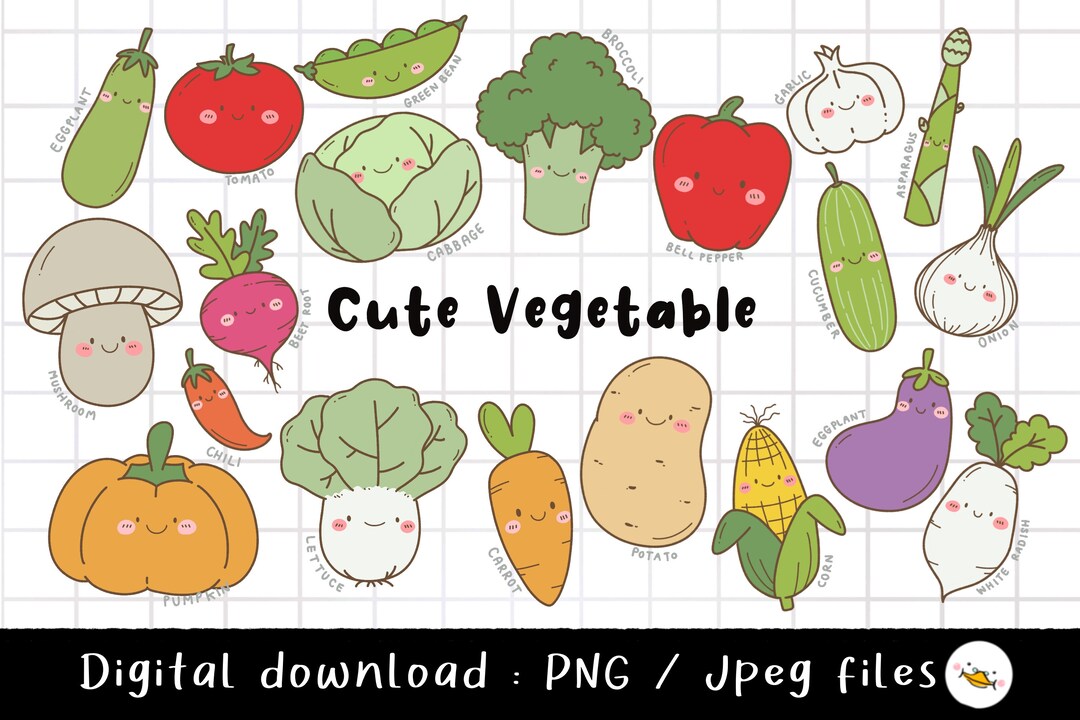 Cute Doodle Vegetable Cliparts, Vegetable Face Drawing, Happy Food ...