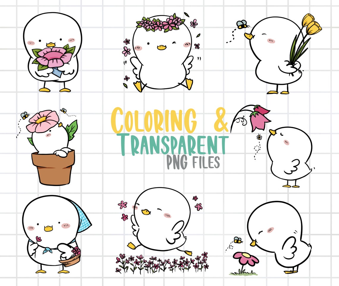 Cute Duck and Flower Hand Draw Clipart / Spring / Duck Lover /duckling ...