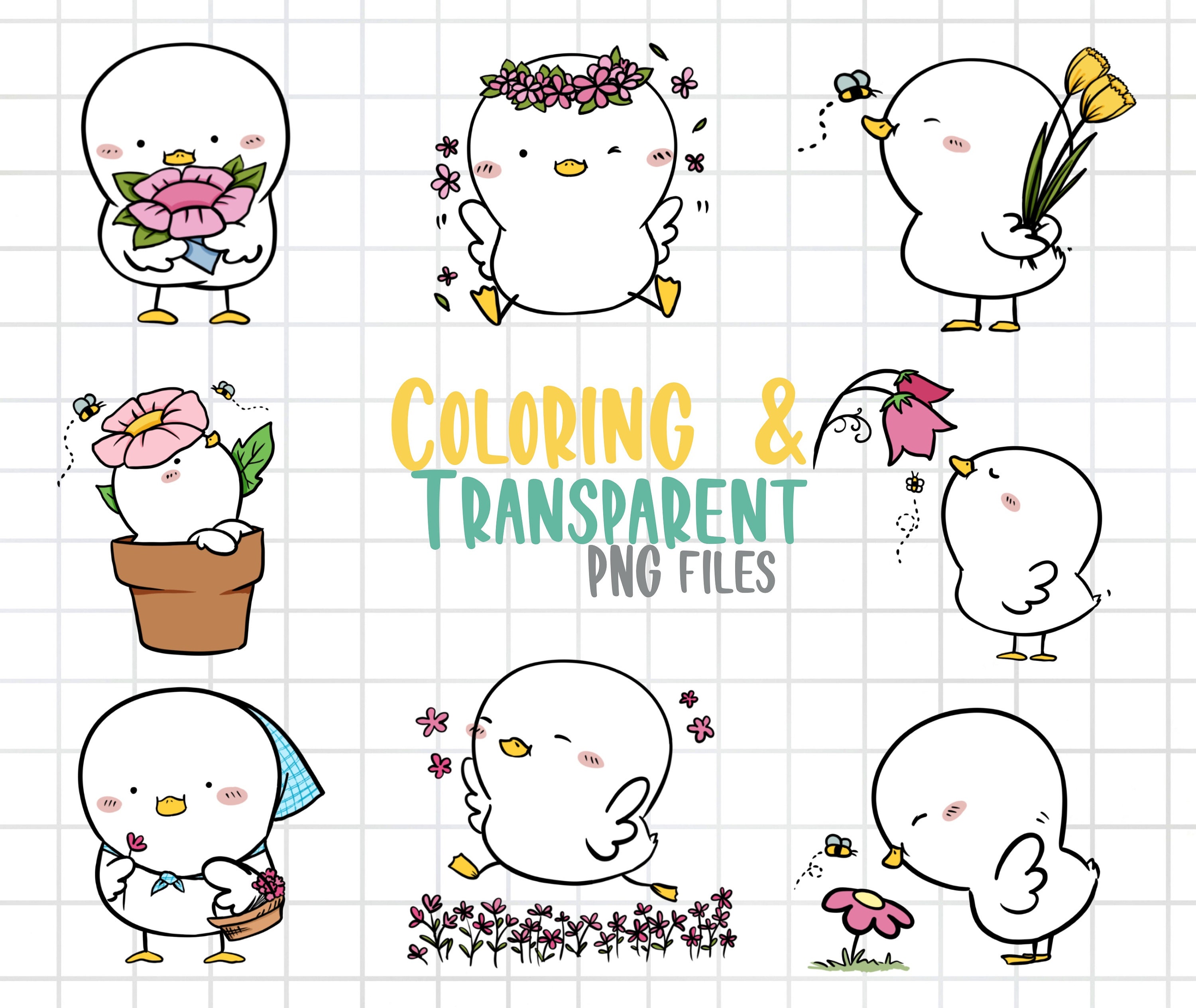 Cute Duck and Flower Hand Draw Clipart / Spring / Duck Lover /duckling ...