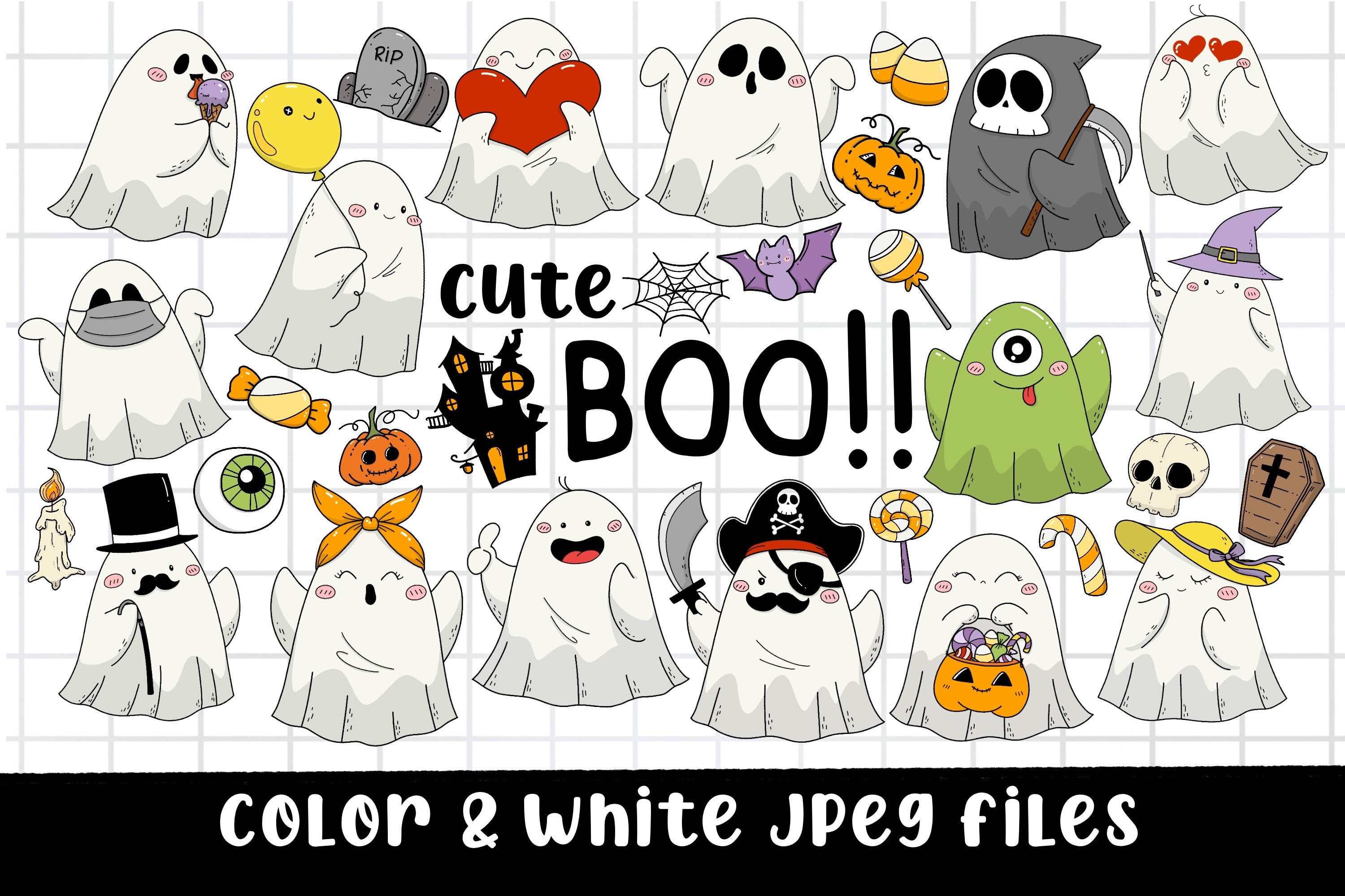 Cute BOO Clipart, Halloween Clipart, Ghost Clipart, Pumpkin PNG, PNG ...