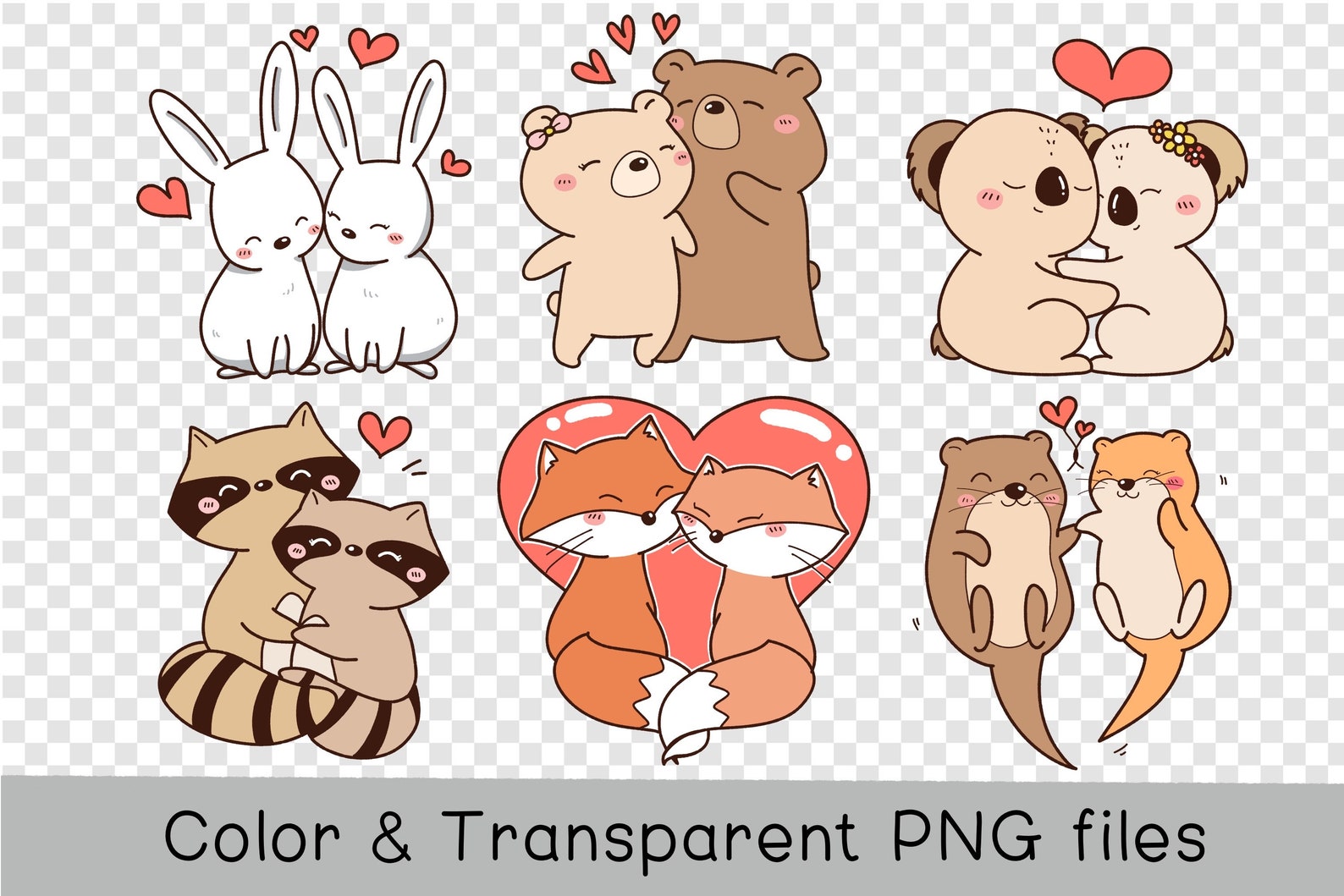 Cute Animal Couples Clipart, Woodland Lovers Clipart, Wild Cute Animal ...