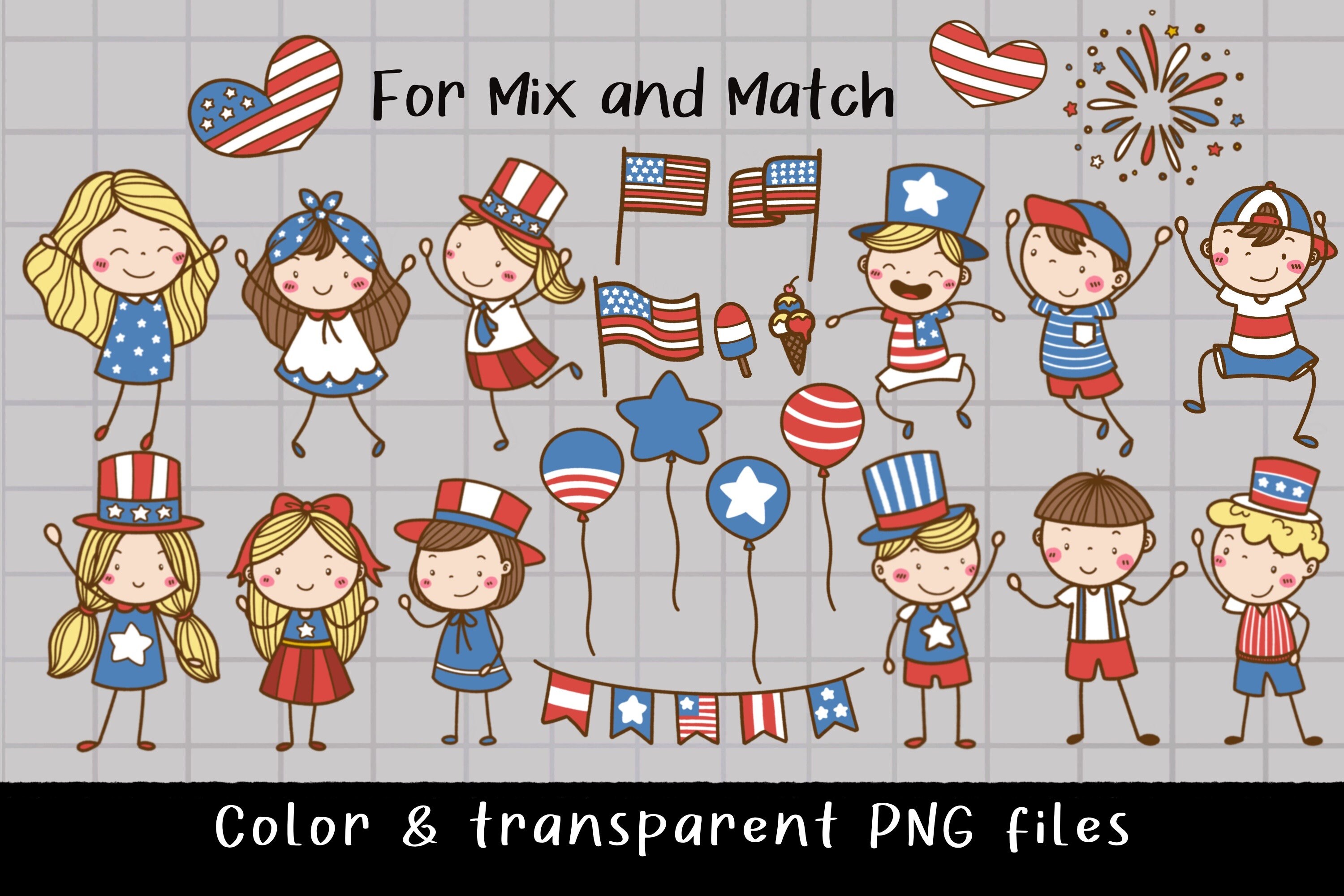 4th of July Kid Clipart, Funny USA Clipart, Independence Day, Fourth of ...