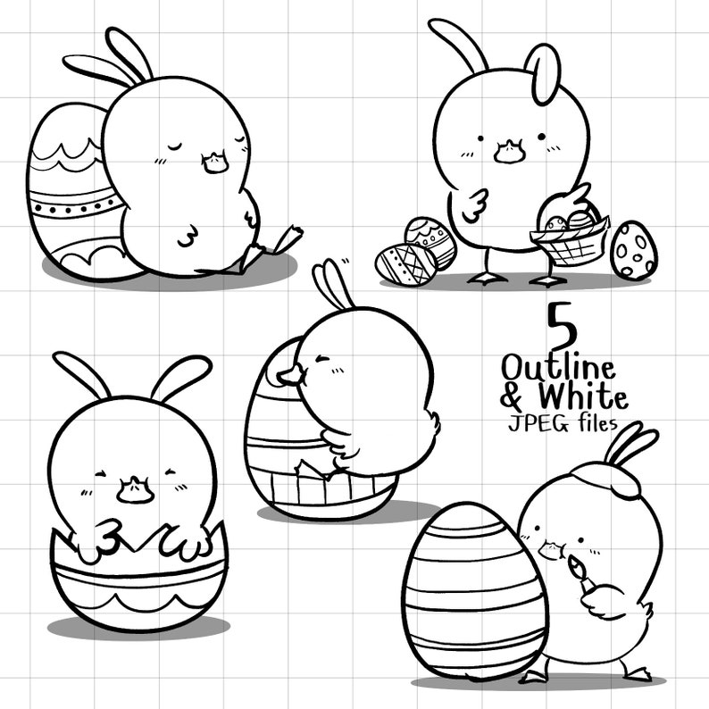 Easter Cute Duck Hand Draw Clipart /duckling / Easter Eggs / Easter ...