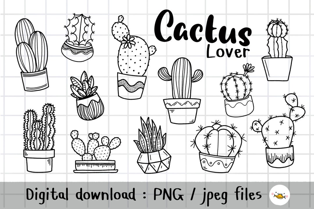 Doodle Cactus Cliparts, Succulent Clipart Set, House Plants Clipart ...