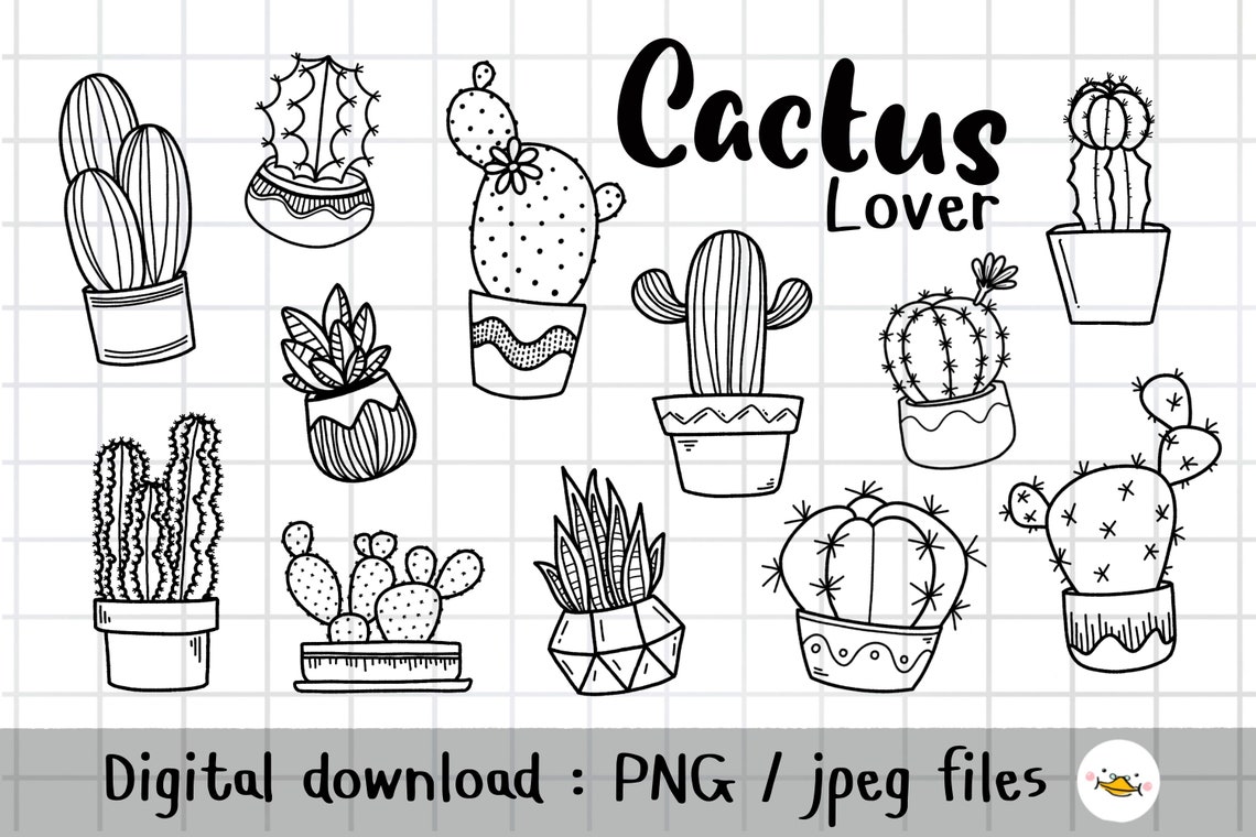 Doodle Cactus Cliparts, Succulent Clipart Set, House Plants Clipart ...