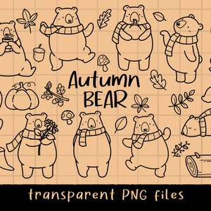 Autumn Bear Clipart, Fall Woodland Animals PNG, Autumn PNG, Pumpkin PNG ...