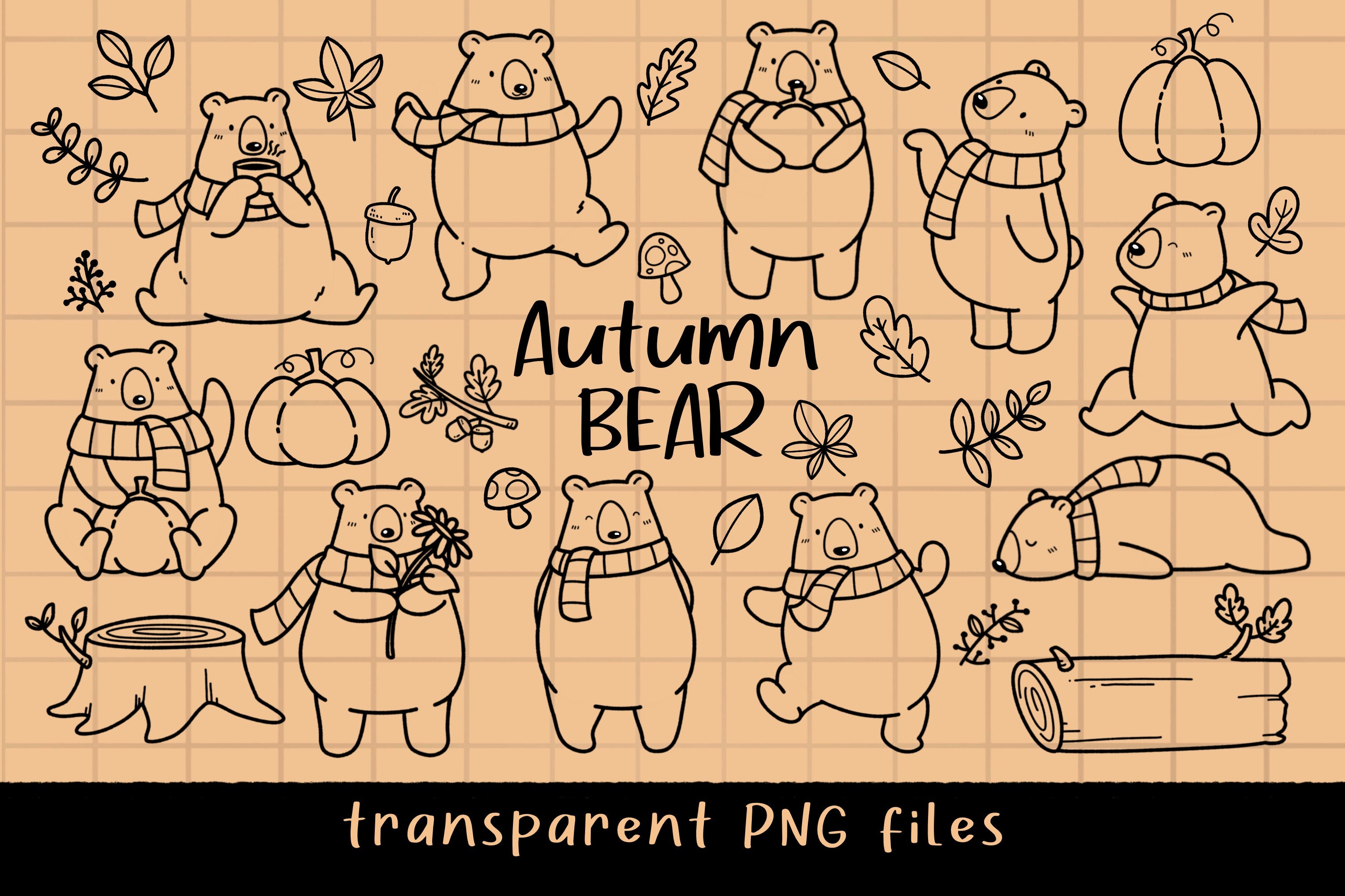 Autumn Bear Clipart, Fall Woodland Animals PNG, Autumn PNG, Pumpkin PNG ...