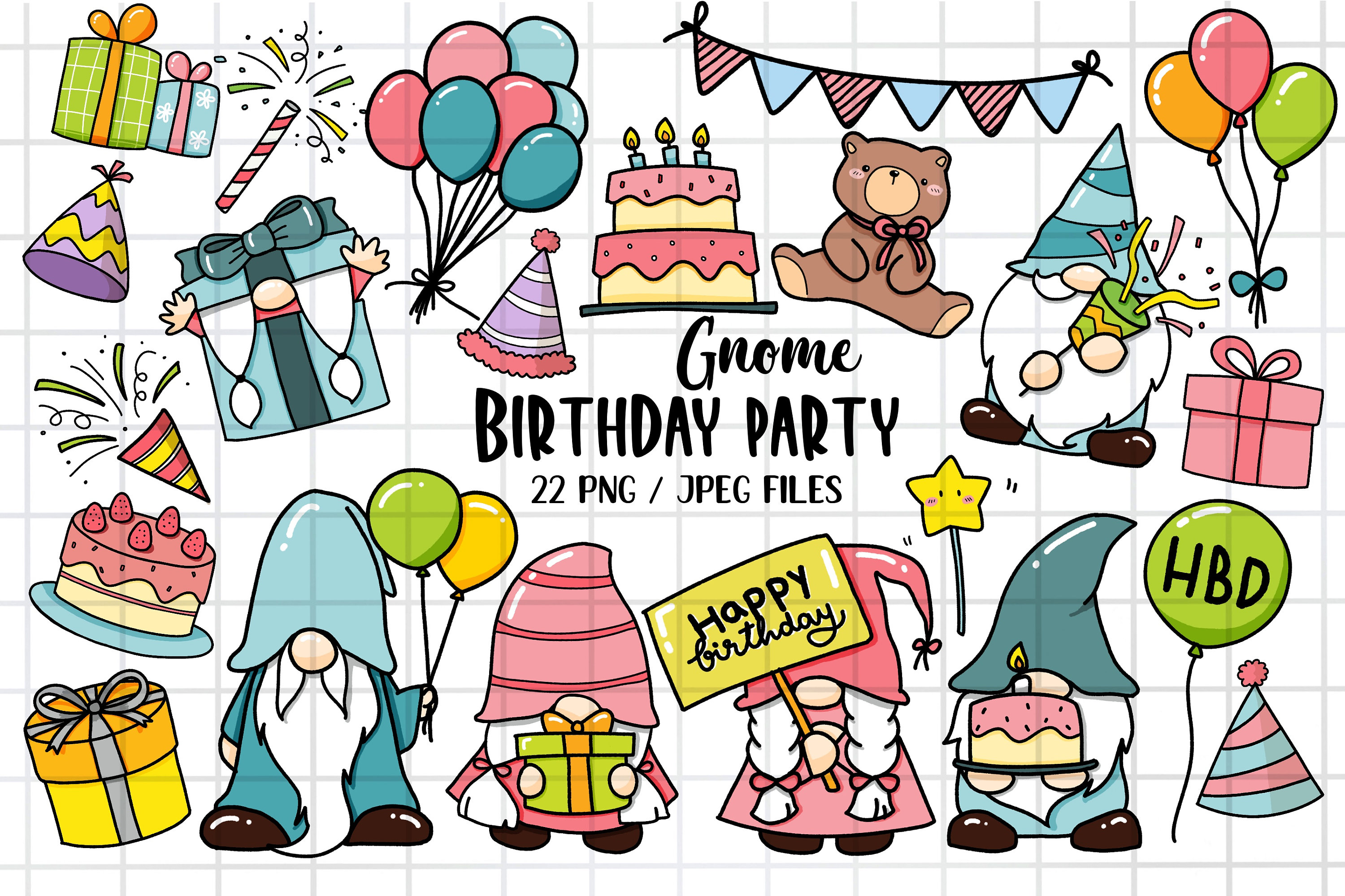 Gnome Birthday Party Clipart, Happy Birthday, Gnome Clipart ,birthday ...