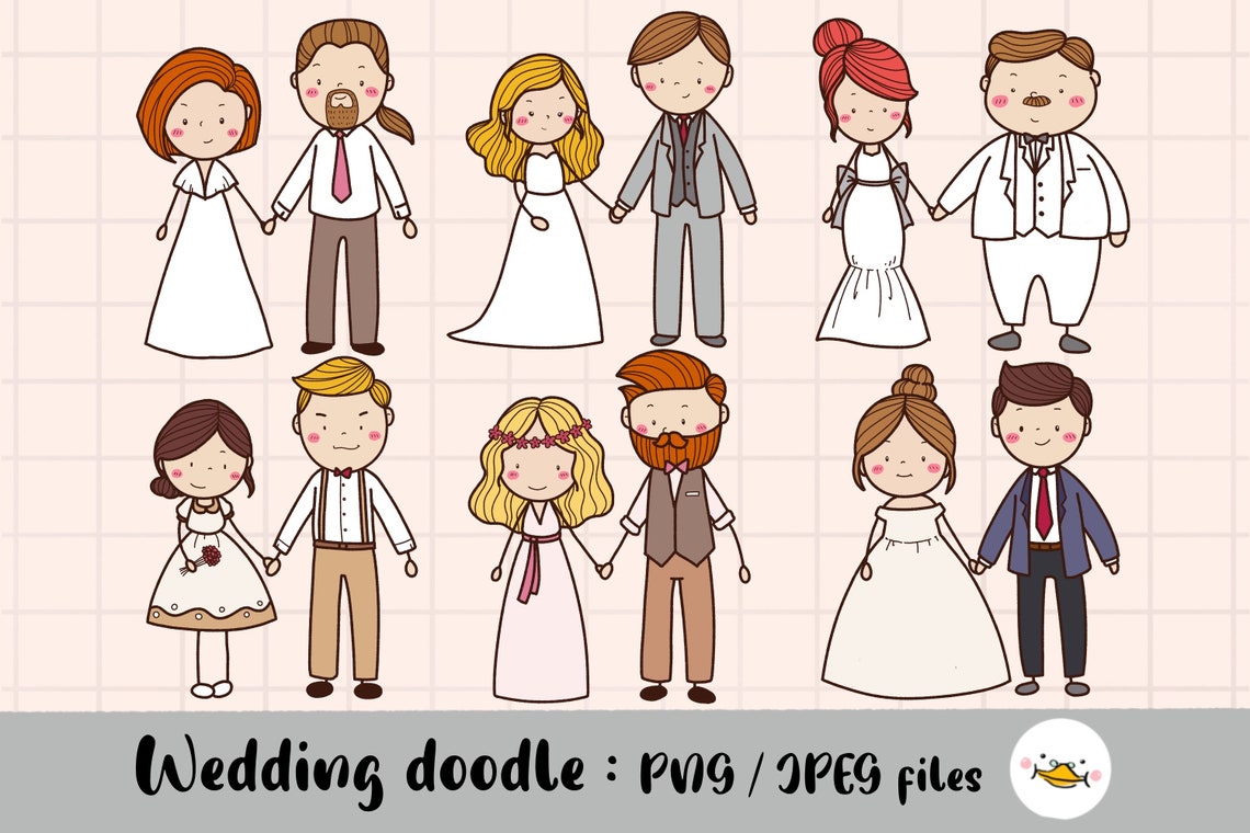 Wedding Doodle Clipart Wedding Stick Figure Clipart Mix and - Etsy