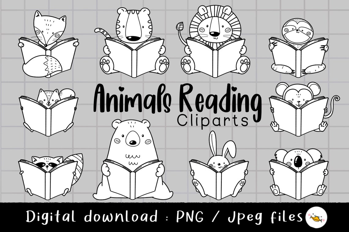 Woodland Animal Reading a Book Clipart, Book Lover Animal Clipart ...